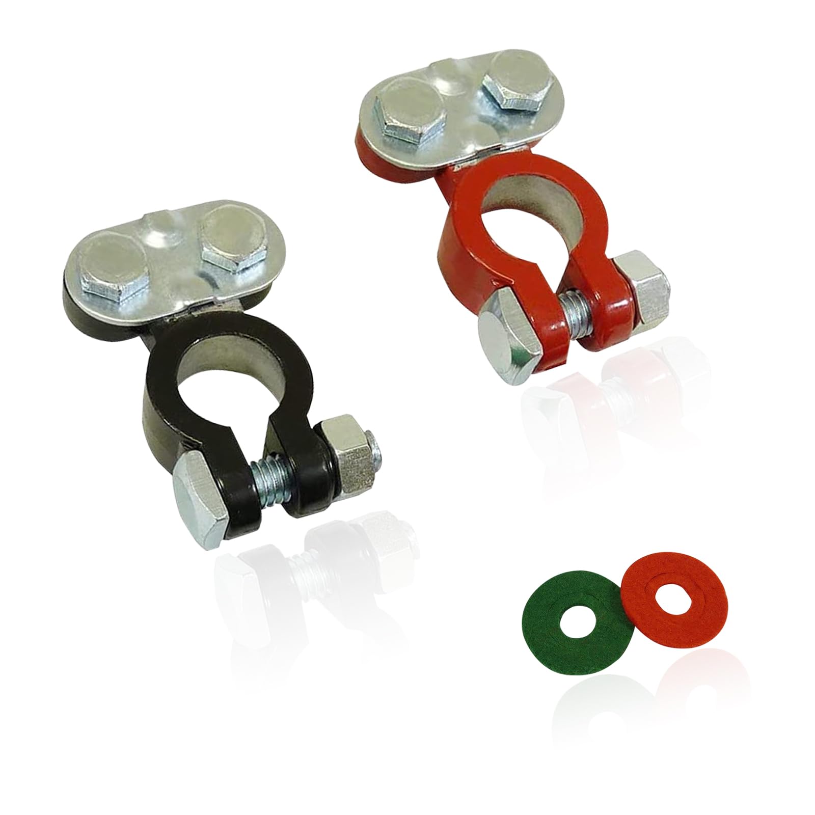 Dewkou Pack-2 Car Cables Terminal Connectors, Zinc-plated Top Terminal Kit with 2 PCS Felt Post Washers, Automobile Accessories, Universal for Most Cars, Trucks and Vans (Silver)