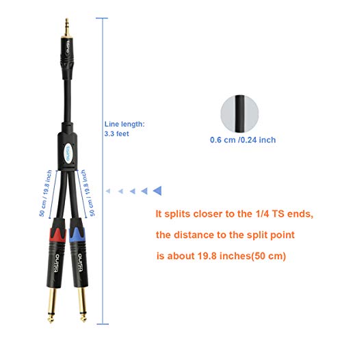 TISINO 1/8 to 1/4 Stereo Cable, 1/8 Inch TRS Stereo to Dual 1/4 inch TS Mono Y-Splitter Cable 3.5mm Aux Mini Jack to Jack Breakout Cord - 3.3 feet