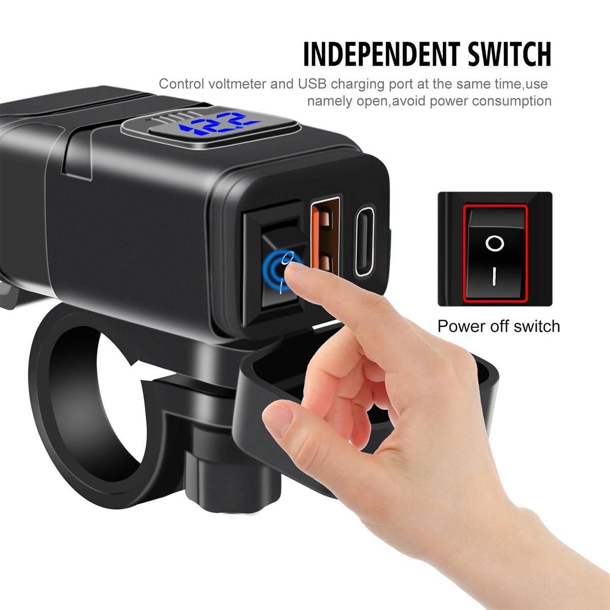 Ankuee Motorcycle USB Phone Charger, Waterproof SAE to USB Adapter with Voltmeter & ON/Off Switch, Dual Quick Charge 3.0 Charger, Motorcycle Accessories for Phone, Tablet, GPS, etc (Blue)