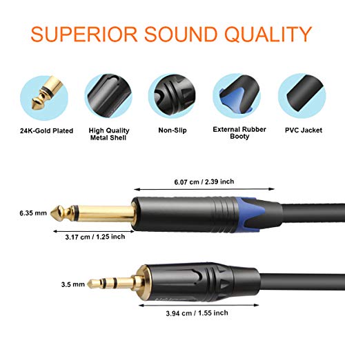 TISINO 1/8 to 1/4 Stereo Cable, 1/8 Inch TRS Stereo to Dual 1/4 inch TS Mono Y-Splitter Cable 3.5mm Aux Mini Jack to Jack Breakout Cord - 3.3 feet