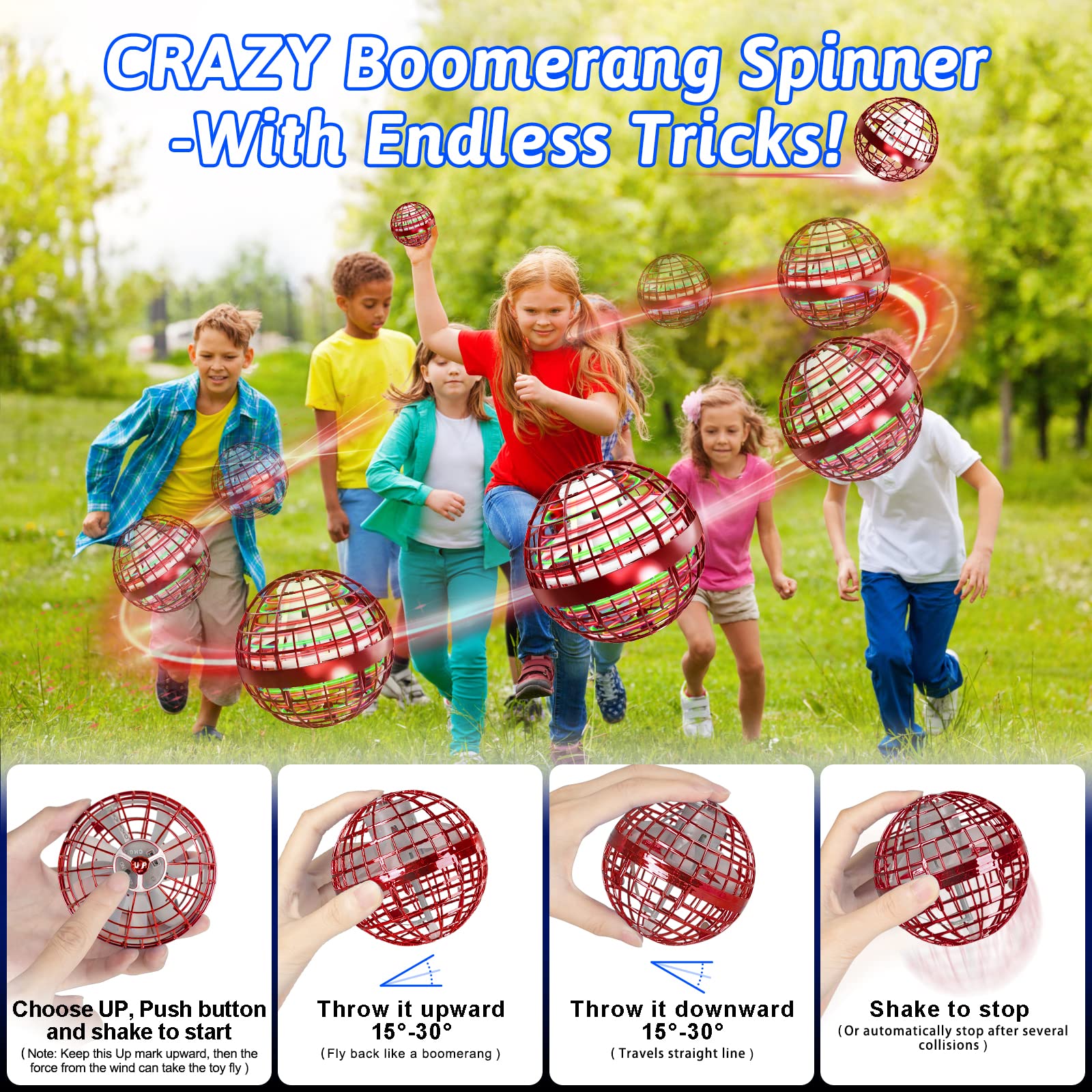 semai Flying Orb Ball Toys, Hover Orb, Hand Controlled Mini Drone Flying Ball Globe Shape Spinning UFO Magic Flying Boomerang Spinner Kids Adults Indoor Outdoor Toys Games
