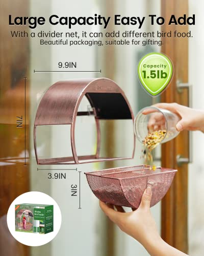 Window Bird Feeder, Desgully Metal Window Bird Feeder, Window Bird Feeders with Strong Suction Cups, Super Adhesive Sheet×4,Large Outdoor Bird Feeder, Bird Watching (Round)