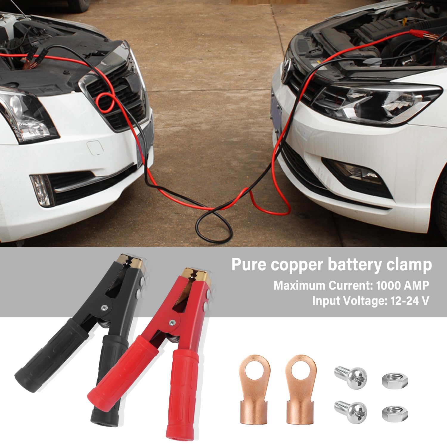 2PCS 1000A Car Alligator Clips,Pure Copper Battery Clamps Replacement for Heavy Duty Jumper Cables,Universal Battery Charger Clamps with PAC Insulating Handle for Car Truck SUV