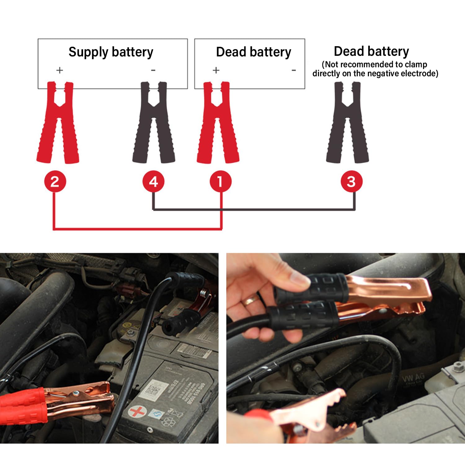 2PCS 1000A Car Alligator Clips,Pure Copper Battery Clamps Replacement for Heavy Duty Jumper Cables,Universal Battery Charger Clamps with PAC Insulating Handle for Car Truck SUV