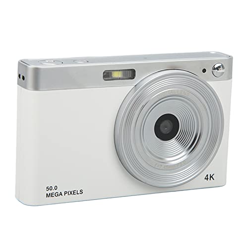 4K Digital Video Camera, 2.88 inch IPS 50MP 16X Zoom Vlogging Camera with Fill Light, Portable Mini HD Mirrorless Camera Autofocus Shooting for Students, Teens, Kids(White)