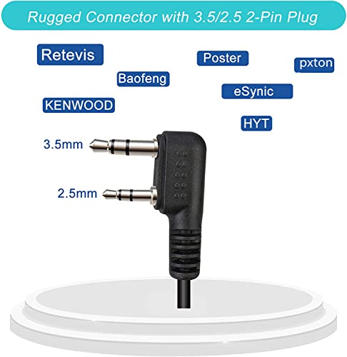 Retevis Volume Adjustable Earhook Two Way Radio Earpiece with Mic, Coil Tube, Compatible RT22 RT21 H-777 RT68 RT22S RB29 pxton Kenwood 2 Way Radios, 2 Pin Walkie Talkie Earpiece(6 Pack)