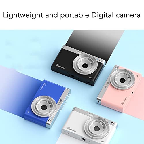 4K Digital Video Camera, 2.88 inch IPS 50MP 16X Zoom Vlogging Camera with Fill Light, Portable Mini HD Mirrorless Camera Autofocus Shooting for Students, Teens, Kids(White)