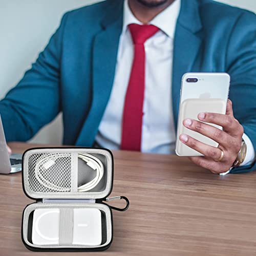 Case Compatible with Apple MagSafe Charger Battery Pack, Holder for Mag Safe Magnetic Power Bank for iPhone 12, Storage with Strap & Mesh Pocket for 20W USB-C Power Adapter and Cable (Case Only)