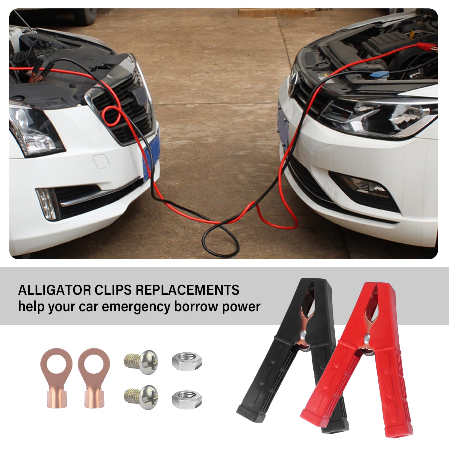2PCS Car Alligator Clips Electrical Battery Clamps,Pure Copper Heavy Duty Jumper Cables Clamp with Rubber Insulating Handle,Universal Battery Clips for 12-36V Car Truck SUV RV