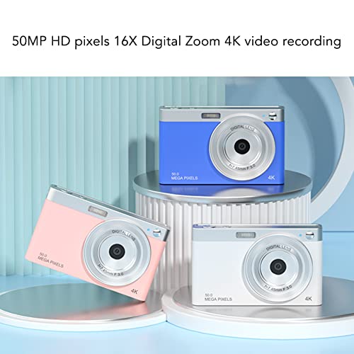 4K Digital Video Camera, 2.88 inch IPS 50MP 16X Zoom Vlogging Camera with Fill Light, Portable Mini HD Mirrorless Camera Autofocus Shooting for Students, Teens, Kids(White)