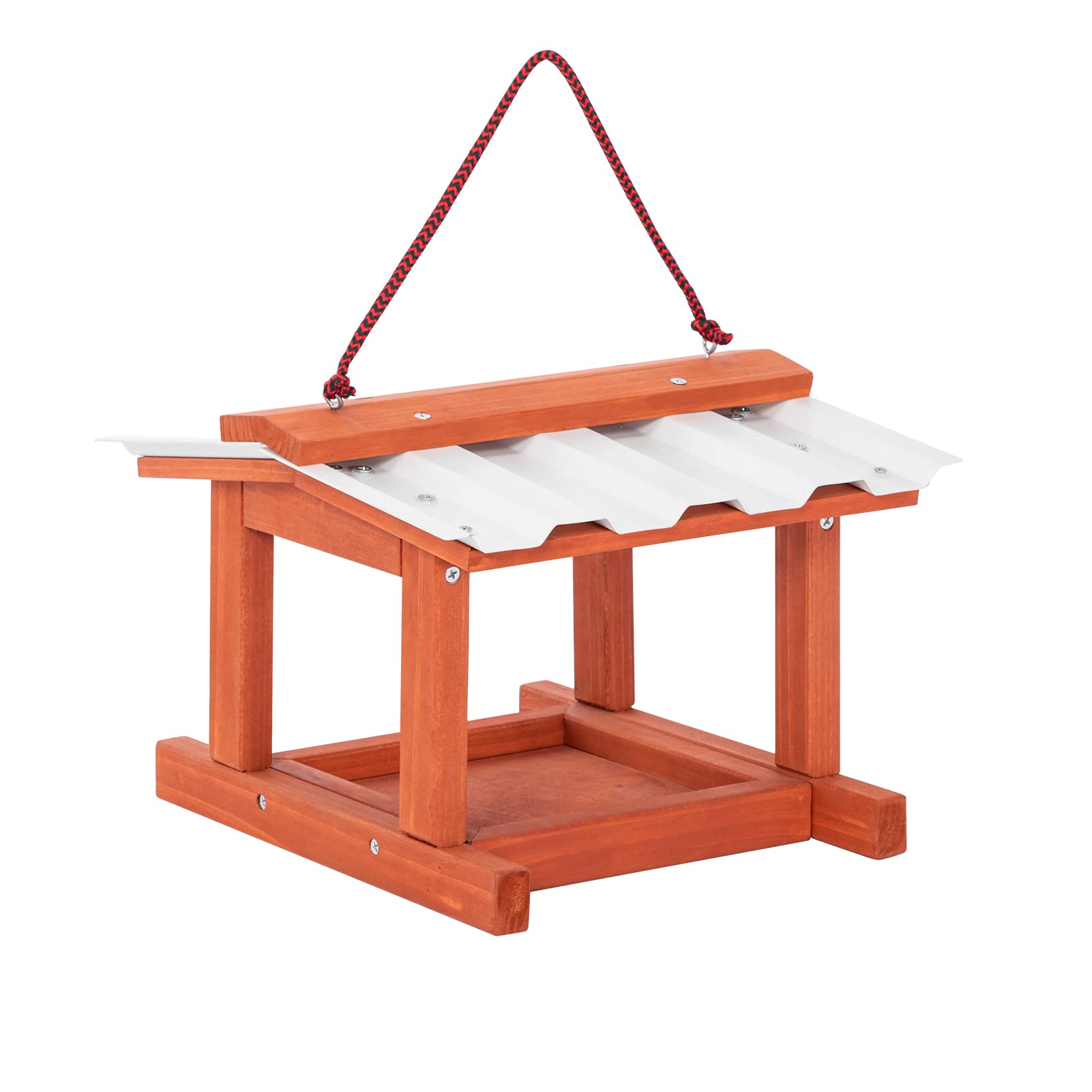 PETSFIT Wooden Bird Feeder, Fly Through Platform with PVC Roof for Outside Hanging, Garden Backyard Decor, Great for Attracting Birds, Gift for Bird Lovers