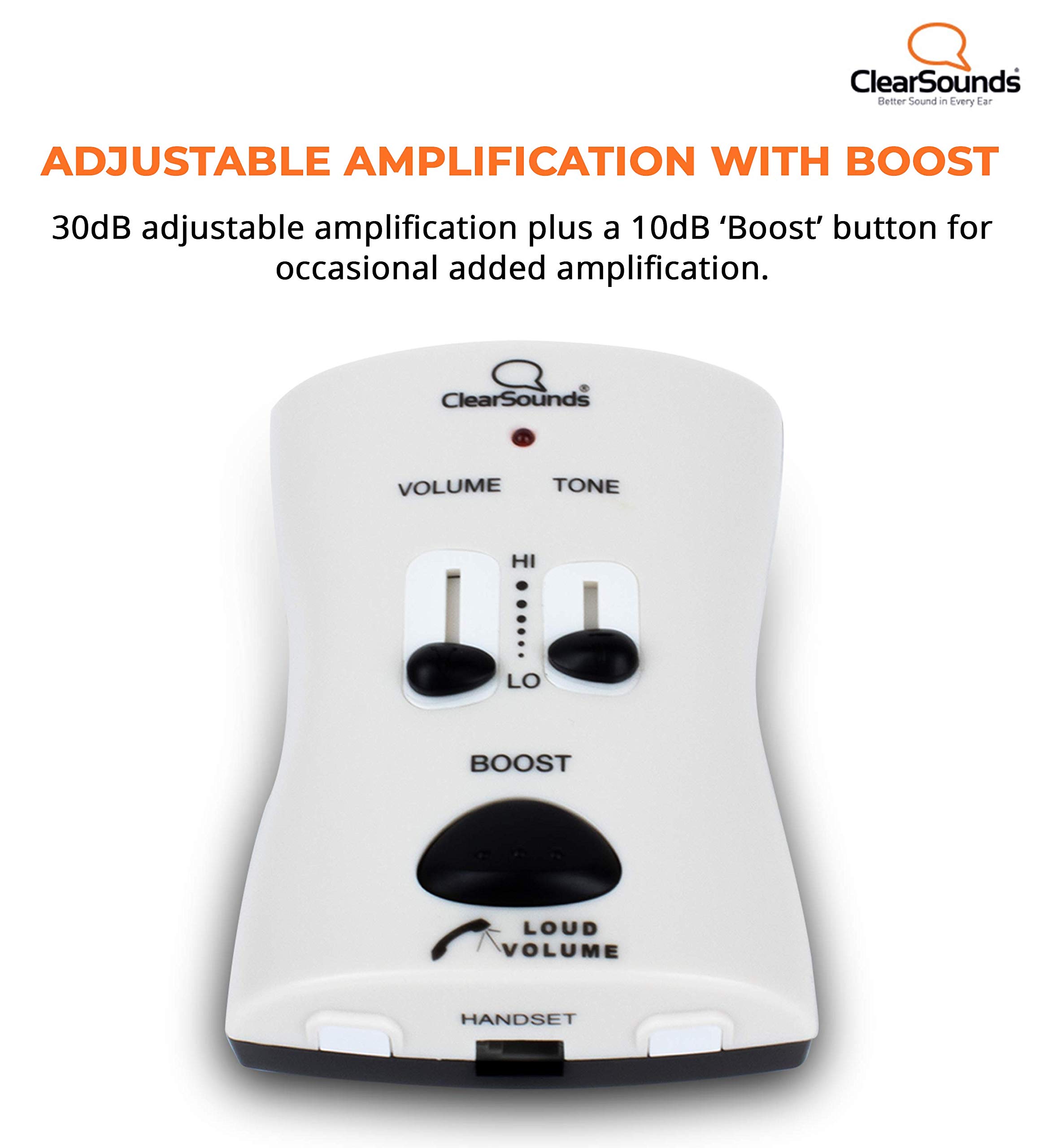ClearSounds WIL95 UltraClear Portable Telephone Amplifier for Corded Digital and VoIP Phones with Up to 40dB Amplification, AC Powered (White)