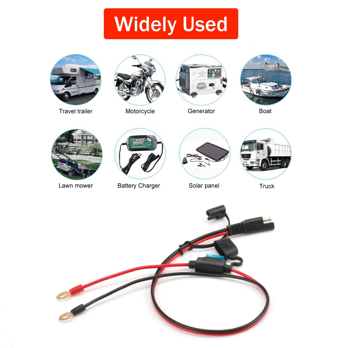 SINGARO 26-inch Battery Ring Terminal Connect/Accessory Cable, Car Interior Accessories, 16AWG SAE to O Ring Terminal, Replaceable 5A, 10A, 15A Fuse Inserts