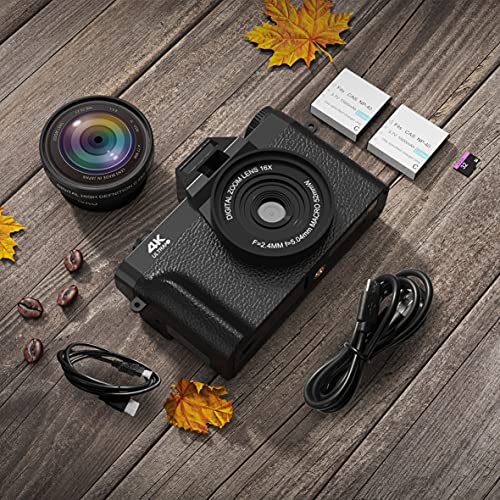 Vlogging Camera, 4K Digital Camera for YouTube Auto Focus & Anti Shake with WiFi, 16X Digital Zoom 32GB TF Card TopCam1.3