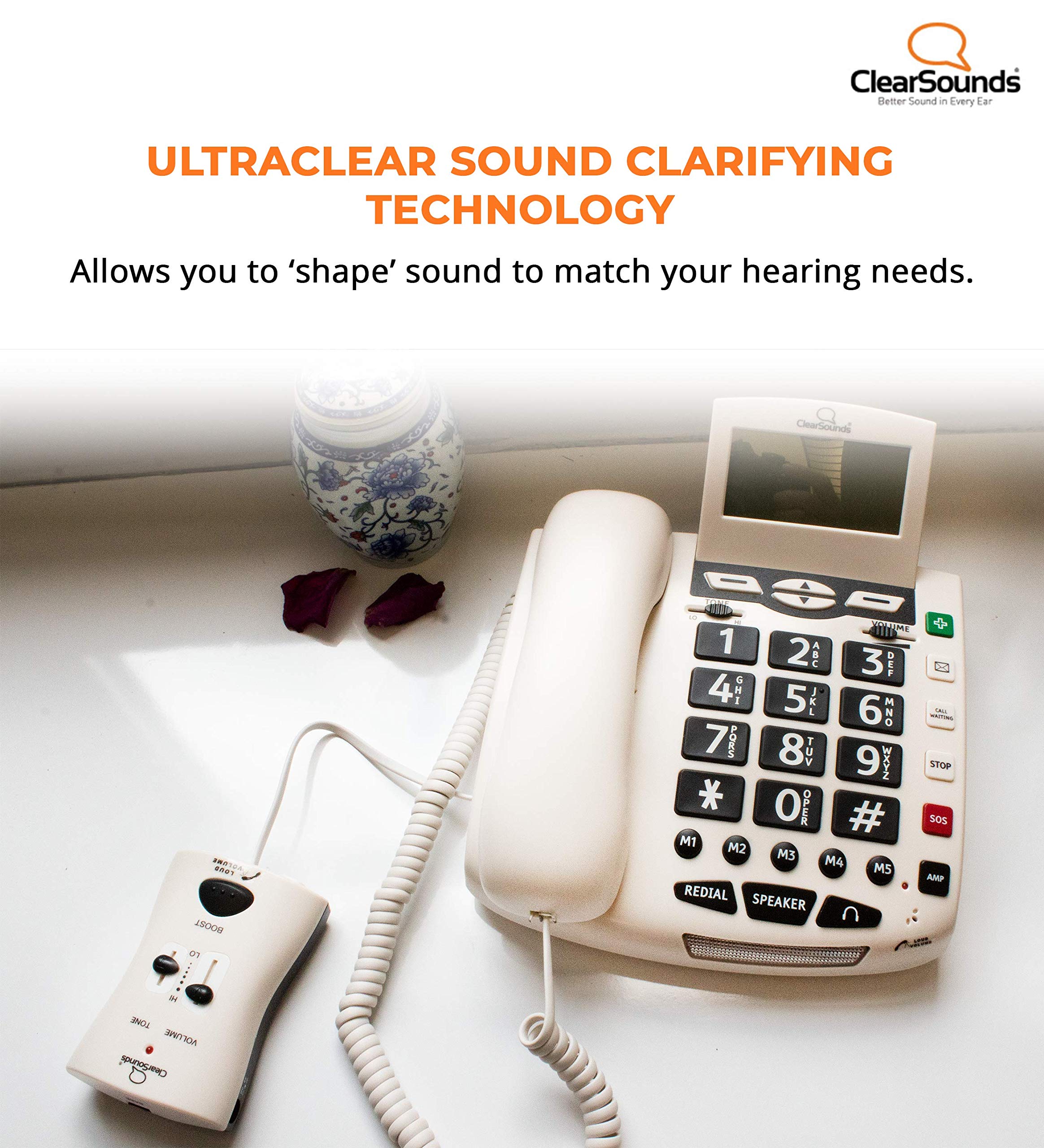 ClearSounds WIL95 UltraClear Portable Telephone Amplifier for Corded Digital and VoIP Phones with Up to 40dB Amplification, AC Powered (White)