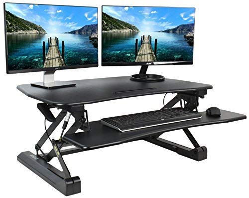VIVO Black Deluxe Height Adjustable 36 inch Standing Desk Converter, Sit Stand Tabletop Dual Monitor and Laptop Riser Workstation, DESK-V000DB