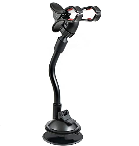 TECOTEC Suction Cup Phone Holder for Car Windshield & Dash, Extra 3M Adhesive Mounting Disk 8" Flexible Gooseneck Arm with Double Clip Mount Multi Purpose Use for Cellphones/GPS/Antenna/Dash Cam etc