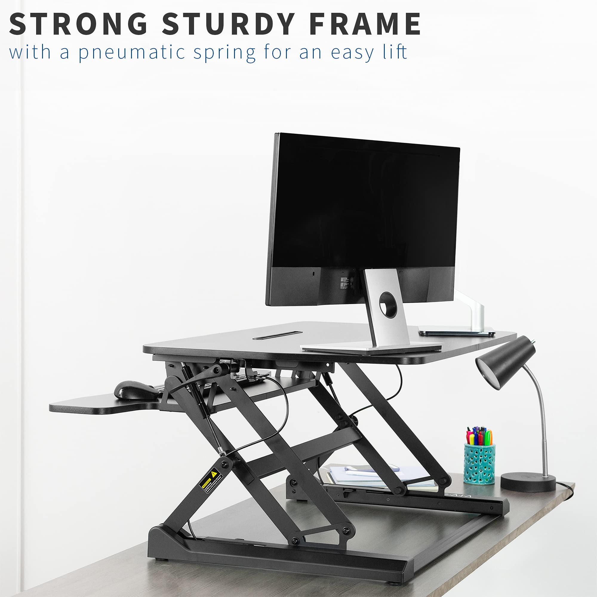 VIVO Black Deluxe Height Adjustable 36 inch Standing Desk Converter, Sit Stand Tabletop Dual Monitor and Laptop Riser Workstation, DESK-V000DB