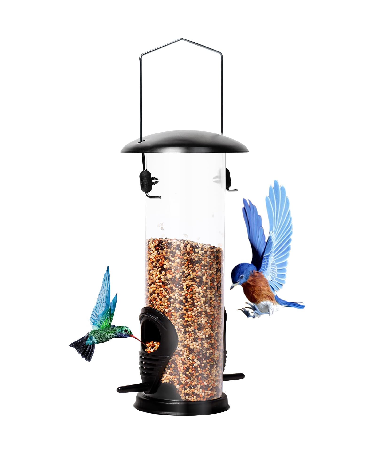 Ahig Tube Bird Feeder with 2 Feeding Ports for Outdoors Hanging,Premium Hard Plastic&Steel Hanger,Weatherproof,Attracting Wild Birds,Yard Decoration,Gift for Bird Lovers