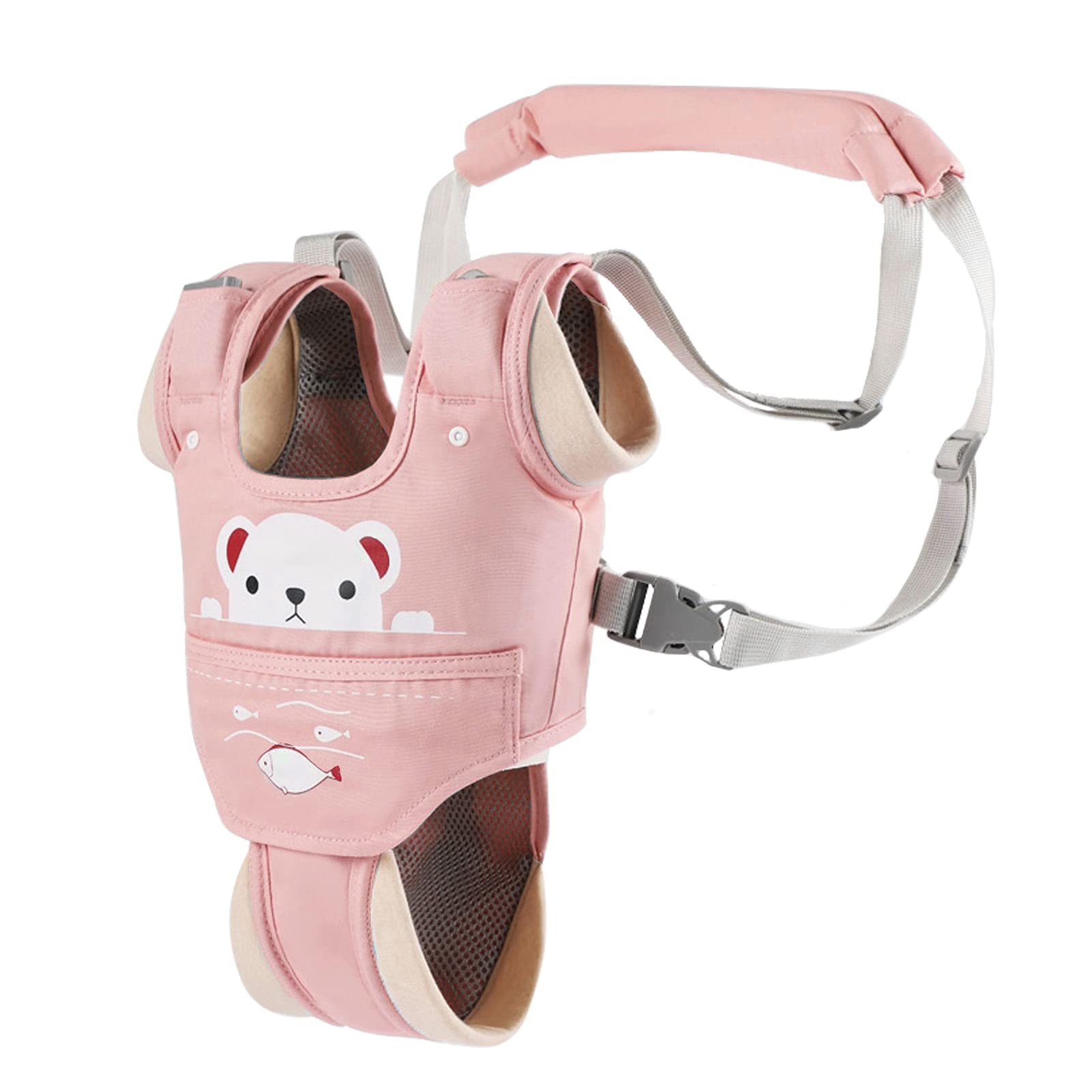 Ocanoiy Baby Walking Harness Handheld Baby Walker Assistant Belt Adjustable Toddler Infant Walker Safety Harnesses Standing Up and Walking Learning Helper with Detachable Crotch for 9-24 Month (Pink)