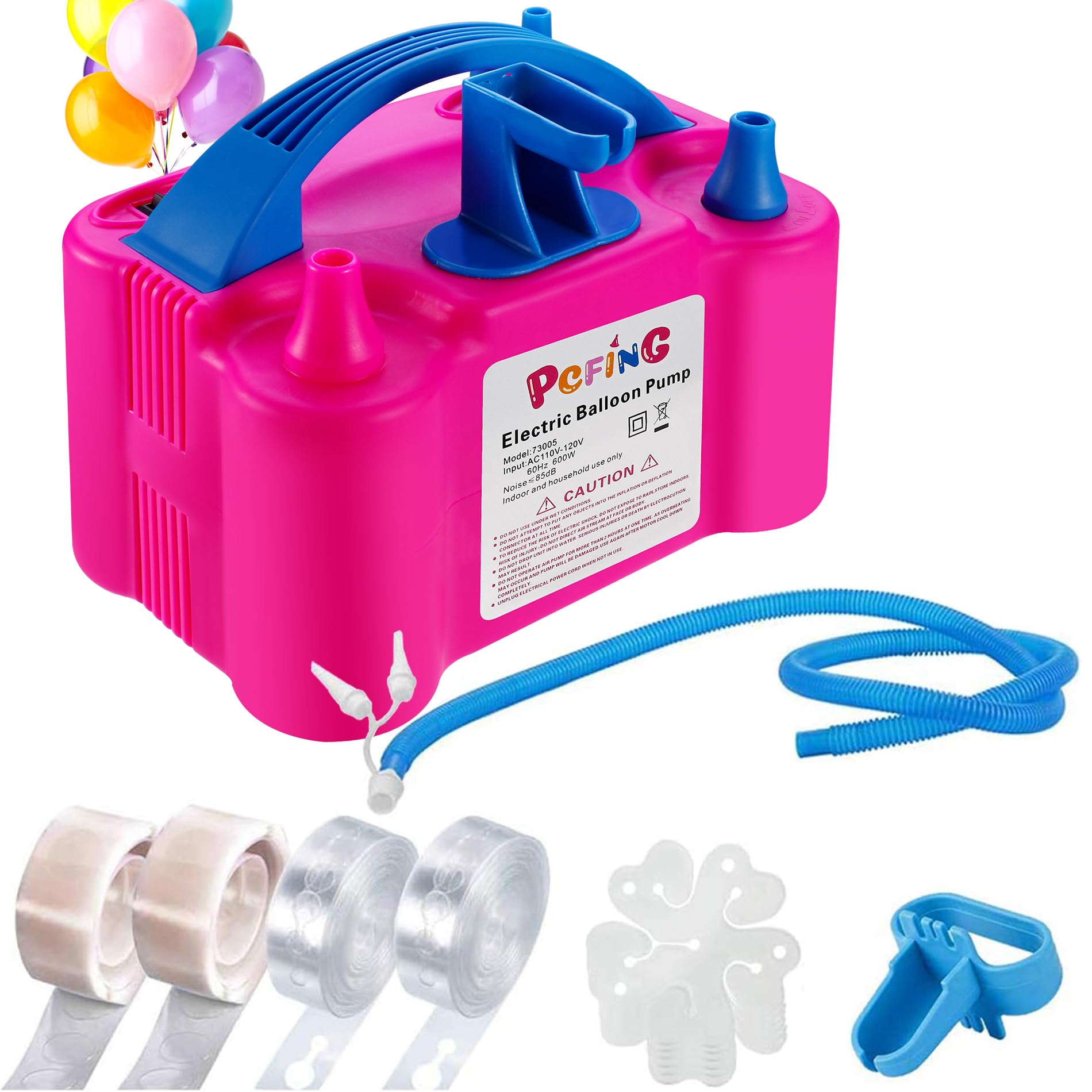 PCFING Electric Air Balloon Pump and Balloon Tying Tool in One,110V 600W Portable Dual Nozzles Electric Balloon Inflator for Party with Extra Accessories