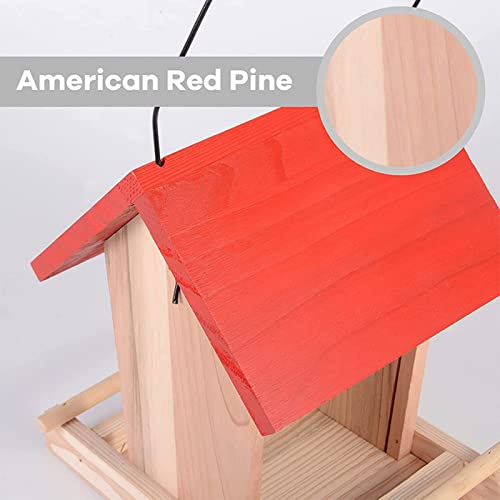 Wooden Bird Feeders for Outdoors Hanging, Hanging Wild Birdfeeder, Large Capacity Weatherproof Window Bird Feeder, Patio Garden Decoration with Drainage Hole (red Pine)