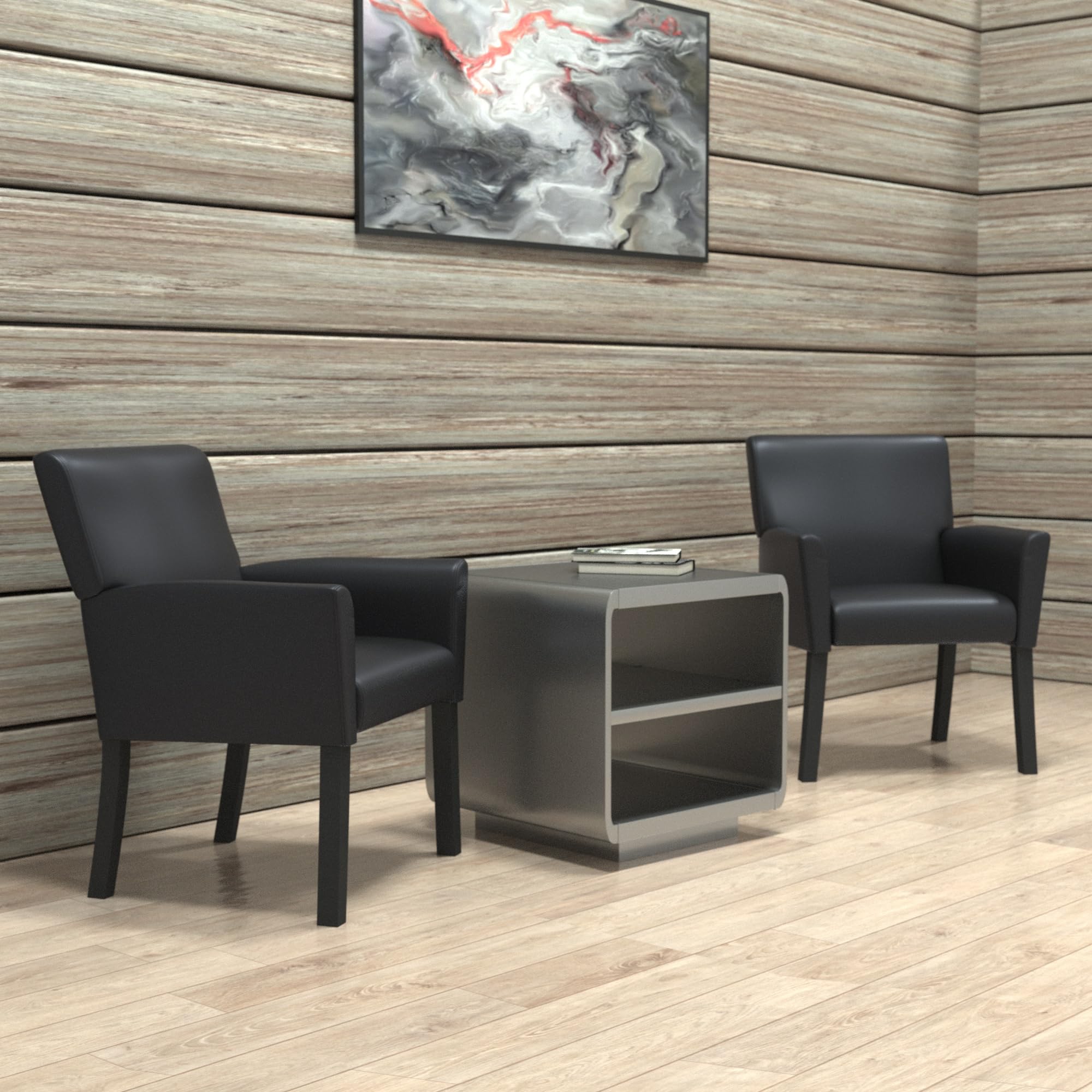 Boss Office Products Executive Box Arm Chair with Mahogany Finish in Black
