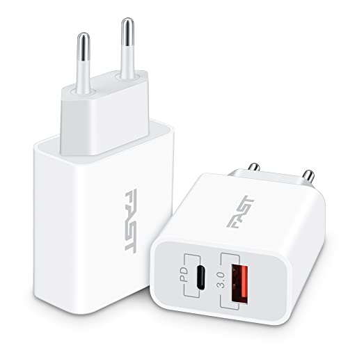 European Travel Plug Adapter, Power-7 2Pack 20W Dual Port USB C Wall Charger Block International Power Plug US to Europe Adaptor EU Type C Fast Charging for iPhone 14/13/12/11/Pro Max/XS, Pad, Android