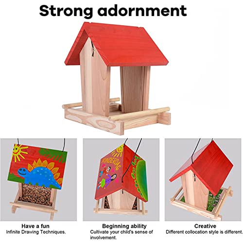 Wooden Bird Feeders for Outdoors Hanging, Hanging Wild Birdfeeder, Large Capacity Weatherproof Window Bird Feeder, Patio Garden Decoration with Drainage Hole (red Pine)