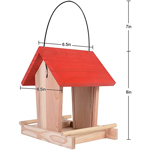 Wooden Bird Feeders for Outdoors Hanging, Hanging Wild Birdfeeder, Large Capacity Weatherproof Window Bird Feeder, Patio Garden Decoration with Drainage Hole (red Pine)