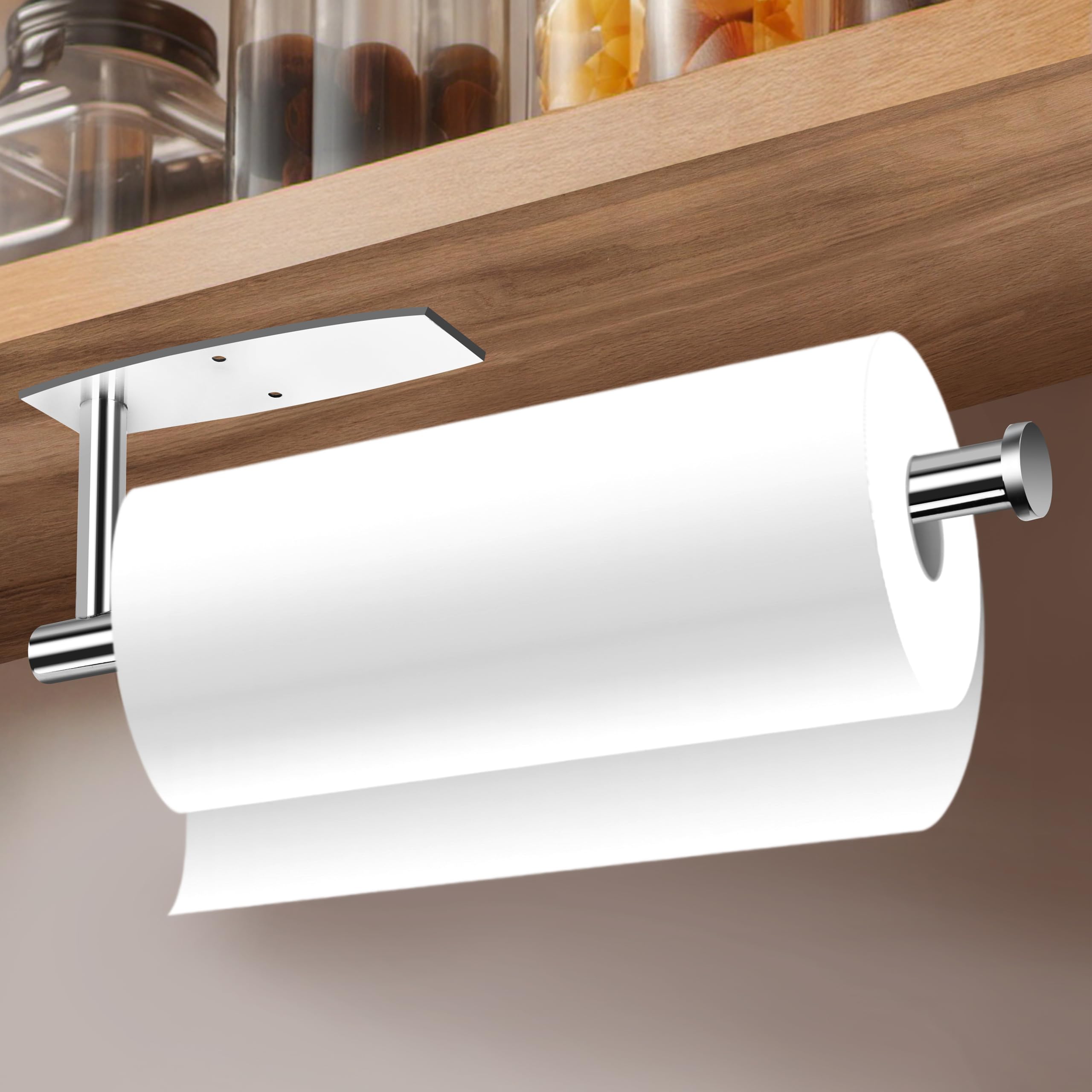 Paper Towel Holders Wall Mount Under Cabinet 13.2In Self Adhesive Drilling SUS304 Stainless Steel Vertically Horizontally for Kitchen Bathroom Door Inside Outside Rustproof Rack