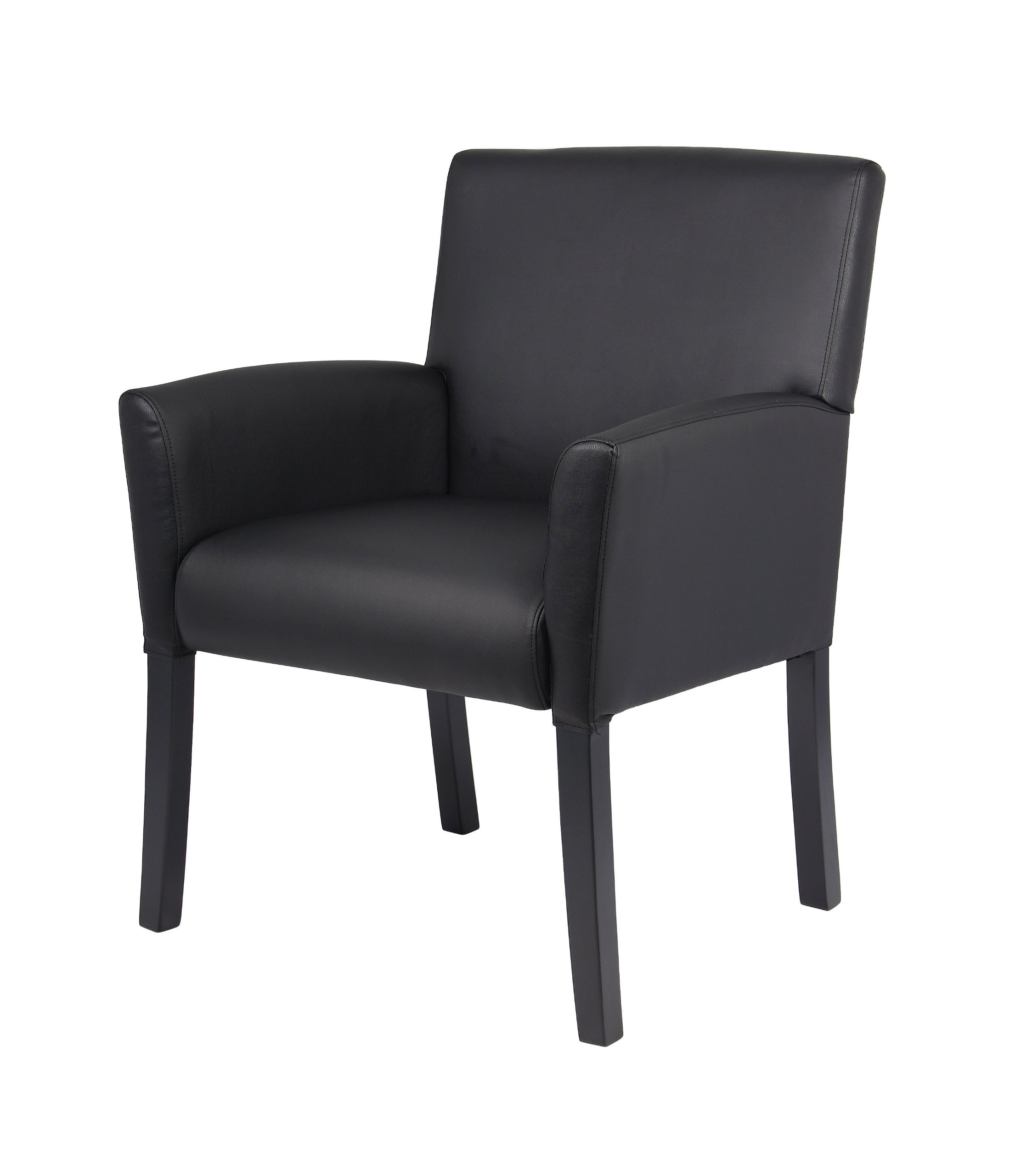 Boss Office Products Executive Box Arm Chair with Mahogany Finish in Black