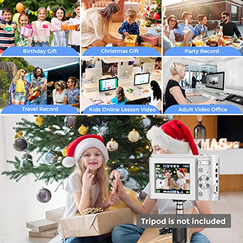 Digital Camera, RUAHETIL Autofocus FHD 1080P 36MP Vlogging Camera for Kids, 16X Zoom 2 Charging Modes Kids Compact Camera Point and Shoot Camera for Kids Teens Students(Silver)