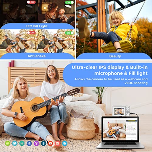 Digital Camera, RUAHETIL Autofocus FHD 1080P 36MP Vlogging Camera for Kids, 16X Zoom 2 Charging Modes Kids Compact Camera Point and Shoot Camera for Kids Teens Students(Silver)