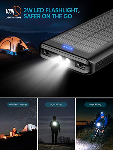 Solar Charger 30000mAh - YPWA Solar Power Bank 2 Output with LED Flashlight for iPhone,Android and Outdoor Camping(1pcs)