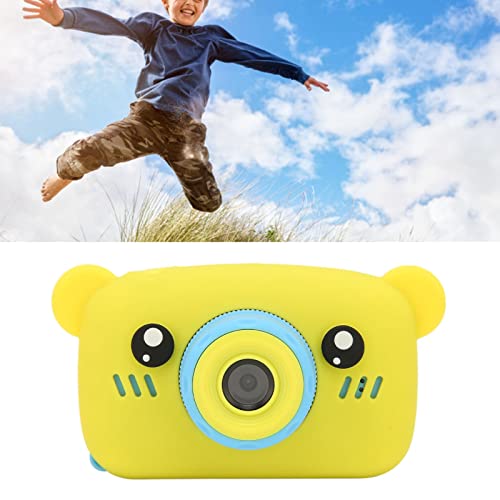 Kids Cartoon Camera, Front and Rear Dual Cameras Kids Camera Eco Friendly Multiple Fun Photo Frames ABS for Outdoor for 3β10 Years Old Kids (Yellow)