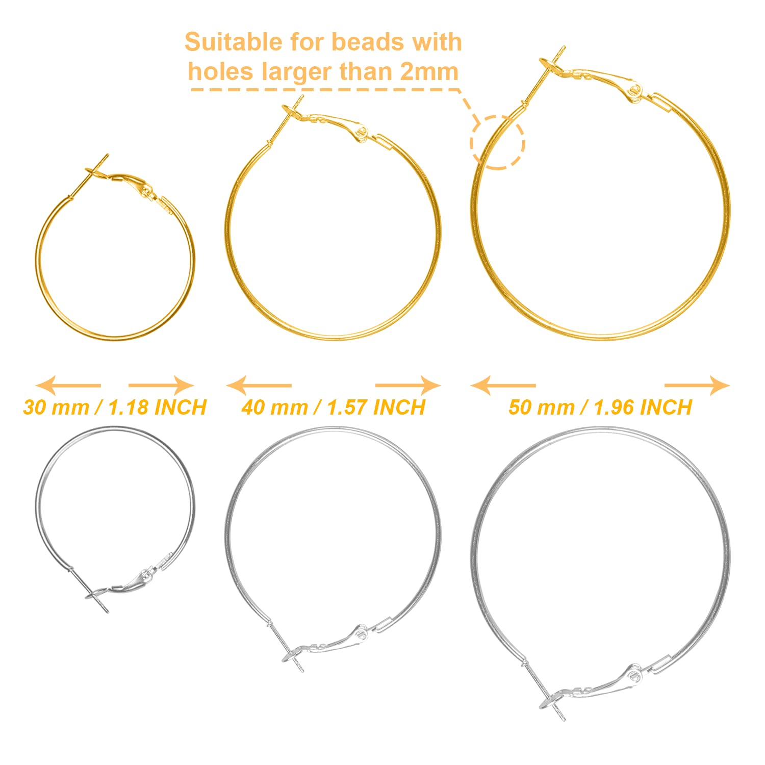 60pcs Beading Hoop Earrings Finding,FUNCYboo Round Earring Hoop Open Earring Beading Hoop for Jewelry Making DIY Crafts 30mm 40mm 50mm