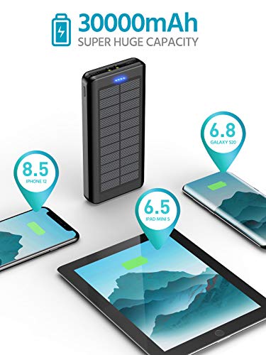 Solar Charger 30000mAh - YPWA Solar Power Bank 2 Output with LED Flashlight for iPhone,Android and Outdoor Camping(1pcs)