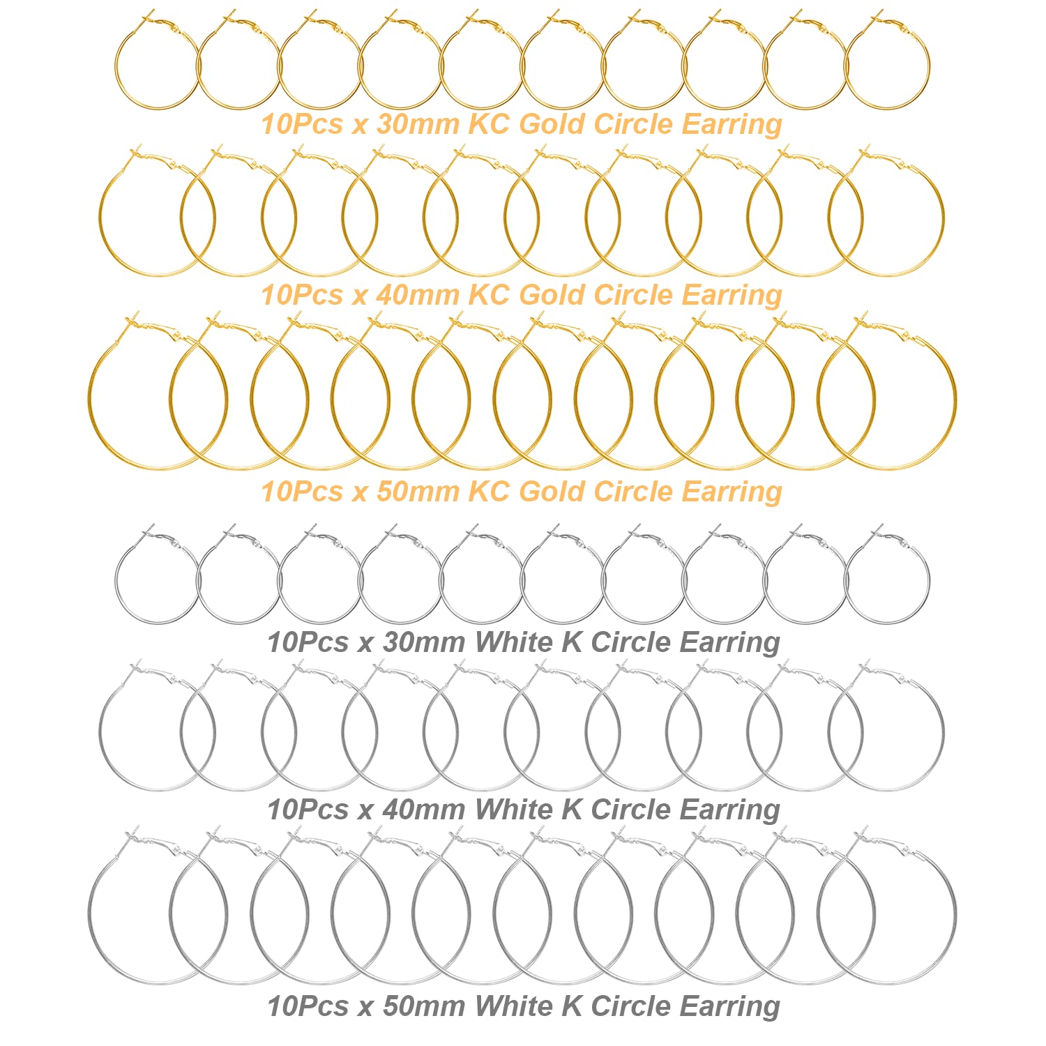 60pcs Beading Hoop Earrings Finding,FUNCYboo Round Earring Hoop Open Earring Beading Hoop for Jewelry Making DIY Crafts 30mm 40mm 50mm