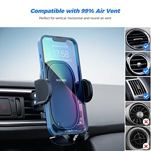 Beglerooo Car Phone Holder Mount, Air Vent Phone Mount for Car with Stable Clip, Pull-Down Support Feet Compatible with All iPhone and Other Cell Phone, Black