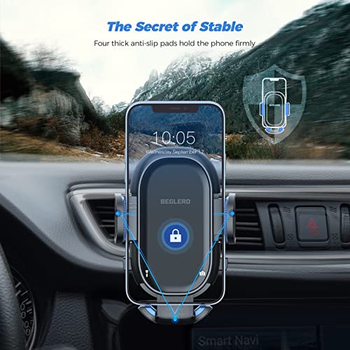 Beglerooo Car Phone Holder Mount, Air Vent Phone Mount for Car with Stable Clip, Pull-Down Support Feet Compatible with All iPhone and Other Cell Phone, Black