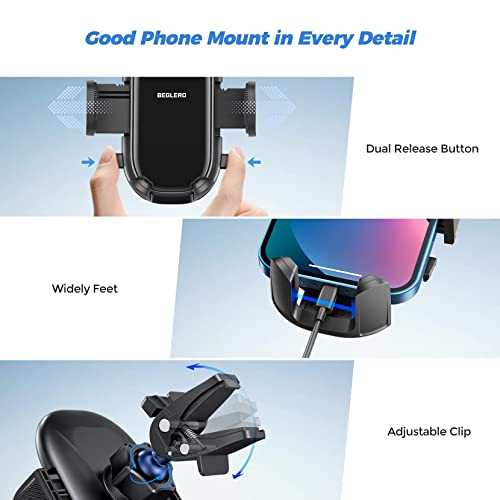 Beglerooo Car Phone Holder Mount, Air Vent Phone Mount for Car with Stable Clip, Pull-Down Support Feet Compatible with All iPhone and Other Cell Phone, Black