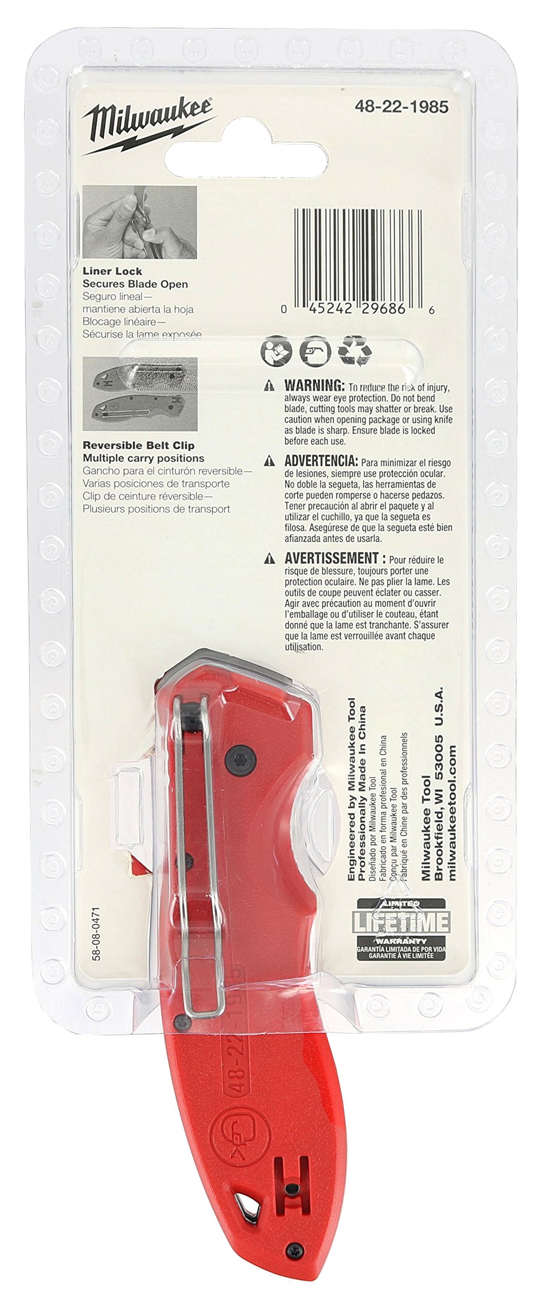 Milwaukee 48-22-1985 Fastback Hawk Bill Folding Knife w/Belt Clip and Lanyard Hole