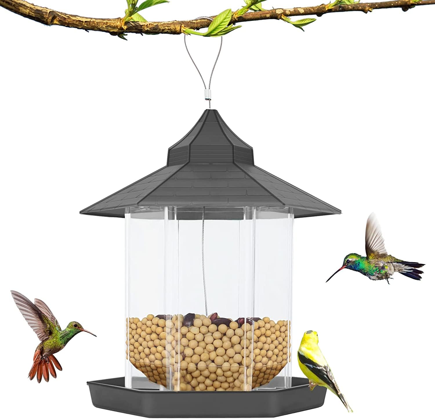 Wild Bird Feeders for Outdoors Hanging with High Capacity, Easy to Clean and Fill, Durable Construction, Perfect for Backyard Gardens and Patio Décor,Gray