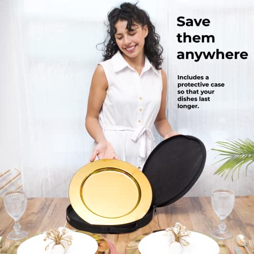 ORBIS Stainless Steel 13 Inch Gold Charger Plates, Set of 6 Dinner Chargers, Includes a Protective Case, Elegant and Luxury Decorative Chargers for Dinner Plates