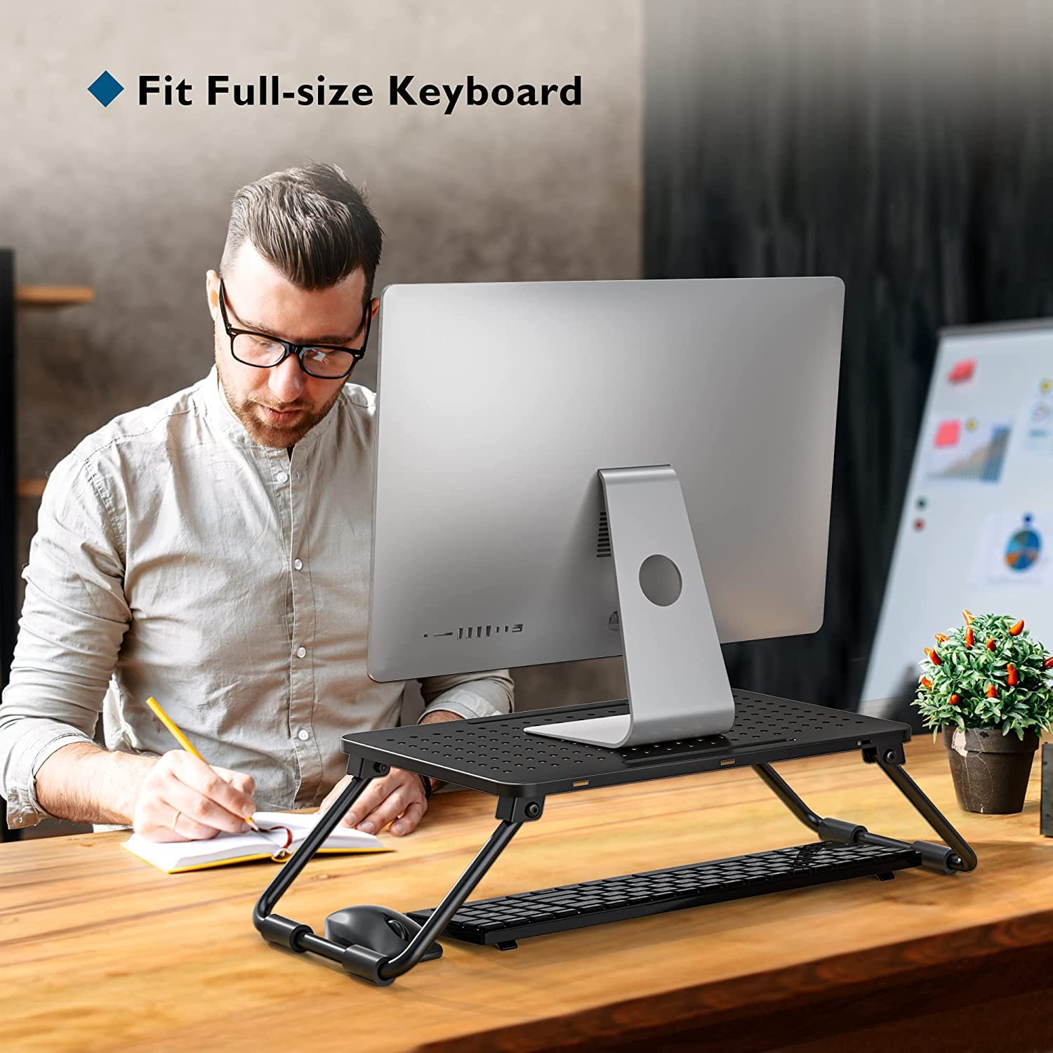 BONTEC 2 Pack Monitor Stand Riser, 4.72" High Monitor Stand for Desk, Computer Monitor Riser Stand with Mesh Platform for Laptop, Computer, iMac, PC up to 33LBS/15KG, Cable Ties Included