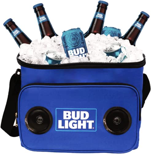 Bud Light Soft Cooler Bluetooth Speaker Portable Travel Cooler with Built in Speakers BudLight Wireless Speaker Cool Ice Pack Cold Beer Stereo for Apple iPhone, Samsung Galaxy