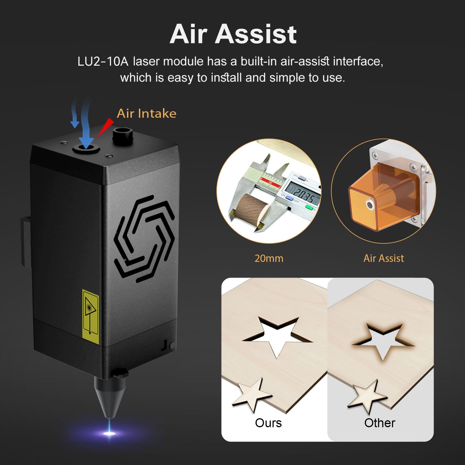 ORTUR True 10W Optical Power Laser Module, LU2-10A 24V Laser Head with Assist Nozzle for Laser Engravers, Ultra-Thin Compressed Spot, Dual-Compression Diode, Compatible with All Ortur Laser Machines