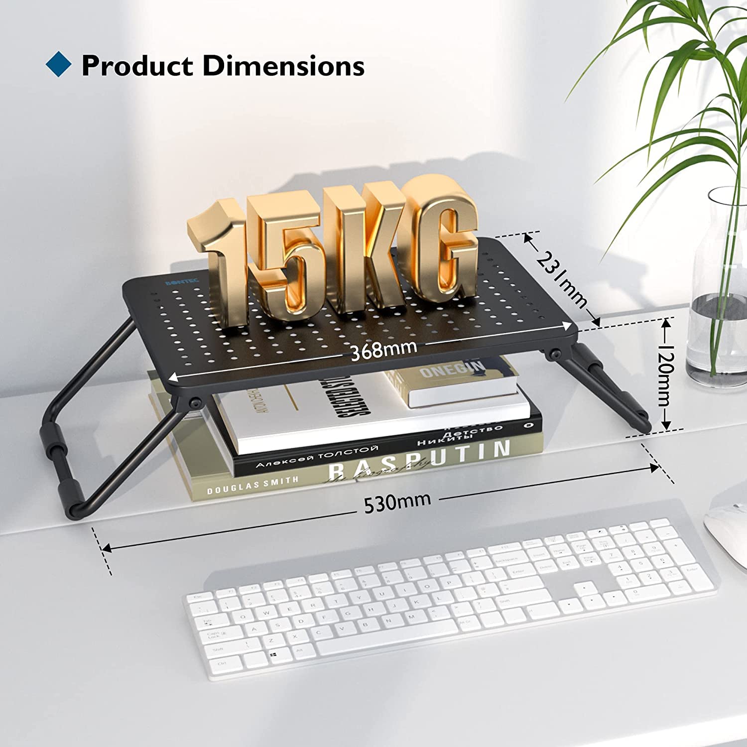 BONTEC 2 Pack Monitor Stand Riser, 4.72" High Monitor Stand for Desk, Computer Monitor Riser Stand with Mesh Platform for Laptop, Computer, iMac, PC up to 33LBS/15KG, Cable Ties Included