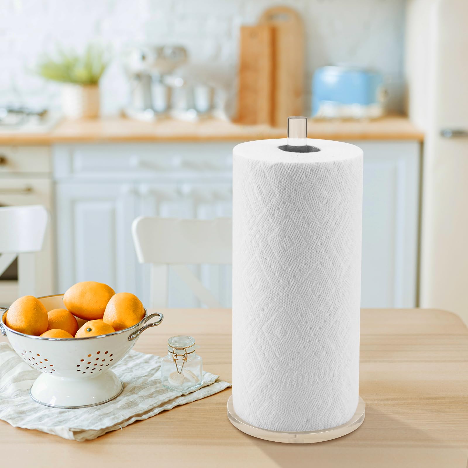 Worhe Clear Acrylic Paper Towel Holder Countertop 5.9" Diameter Thickening Sturdy Base, for Kitchen Bathroom Vanity Countertop , Paper Towel Dispenser for Tear Paper Towel Roll 1 Pack(YGC001)